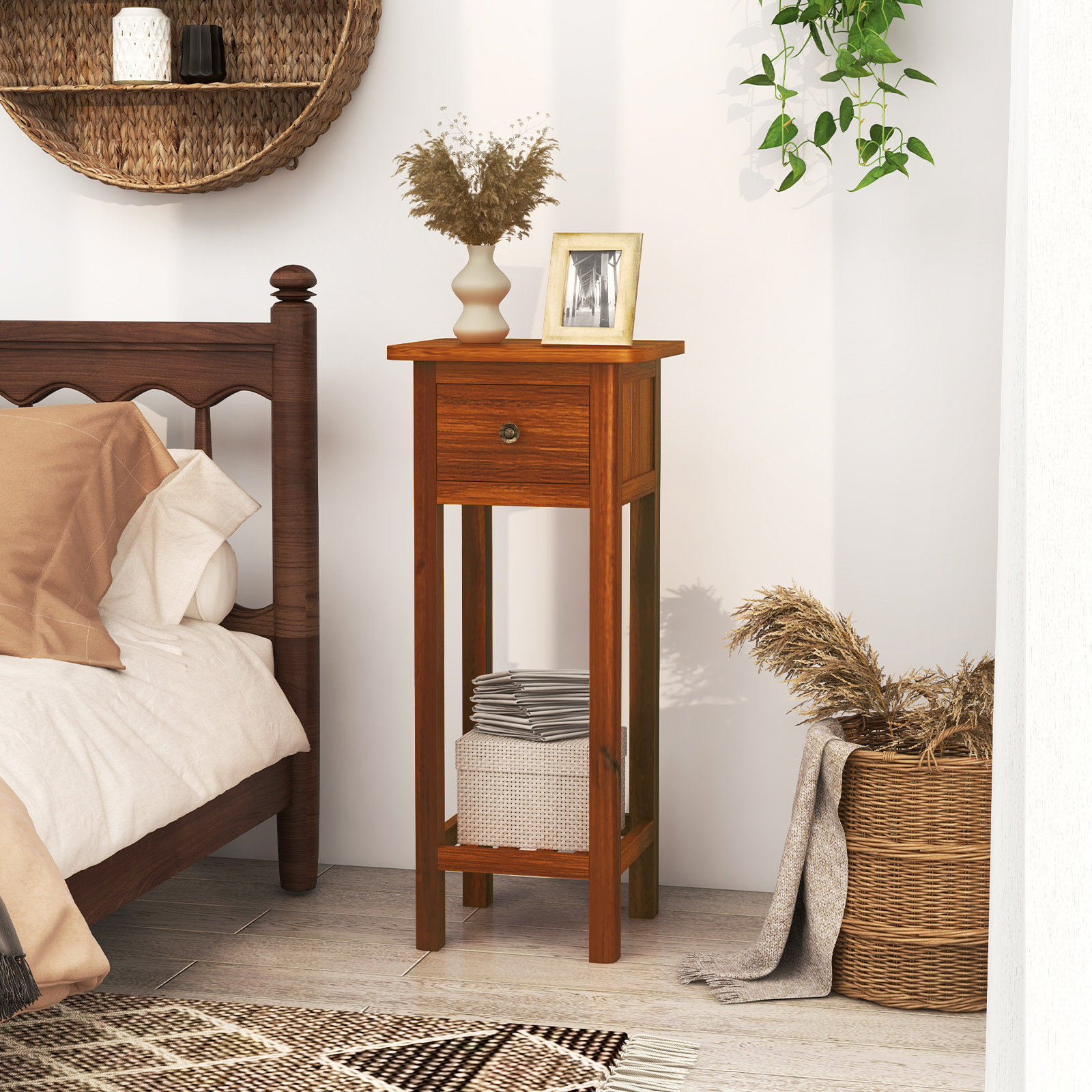 Slim nightstand with drawers store